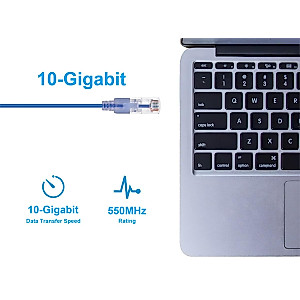 Monoprice Cat6A 25ft Blue 10-Pk Patch Cable UTP 30AWG 10G Pure Bare Copper Snagless RJ45 SlimRun Series Ethernet Cable