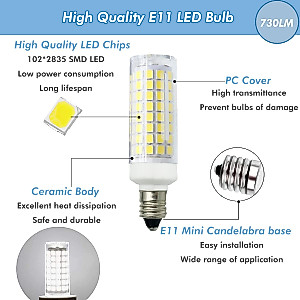 ZSSXOLED [Pack of 5] E11 LED Light Bulb 7W Dimmable E11 Mini Candelabra Base 75W Halogen Equivalent, T3/T4 JD E11 LED Corn Bulb for Indoor Chandeliers Cabinet Decorative Lighting White 6000K