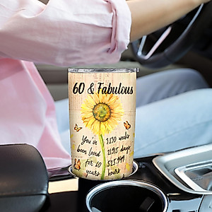 RipGlim 60th Birthday Gifts for Women, Tumbler Gifts for 60 Year Old Women, 60th Birthday Gifts Ideas Cup, 60th Birthday Decorations Women, Happy 60th Birthday Gifts Mug-20oz