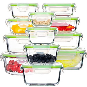 24 Piece Glass Food Storage Containers with Lids, Airtight Glass Storage Containers, BPA Free(12 Lids & 12 Containers)