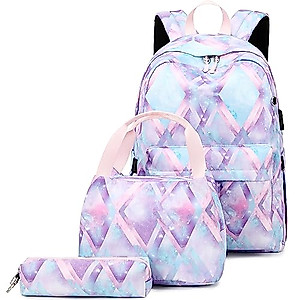 Joyfulife School Backpack for Girls Backpack with Lunch Box Pencil Case Teen Kids Bookbags Set Travel Laptop Backpack Casual Daypacks