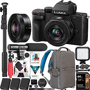 Panasonic DC-G100KK LUMIX G100 Mirrorless 4K Vlogging Camera with 12-32mm F3.5-5.6 Lens 3 Battery Bundle Deco Gear Backpack + Photo Video LED + Microphone + Monopod + 64GB Software Kit & Accessories