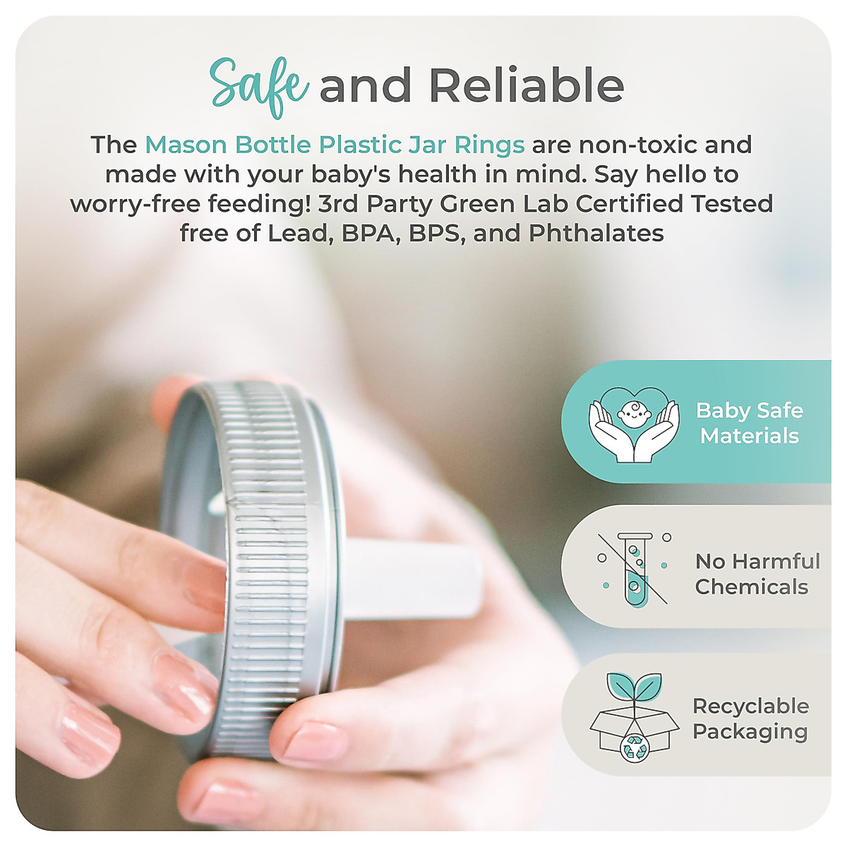 Mason Bottle Plastic Mason Jar Rings/Bands (Set of 3) Fits All Regular Mouth Mason Jars, Reusable and Rust-Free, Non-Toxic BPA Free (Silver, Regular-Mouth)