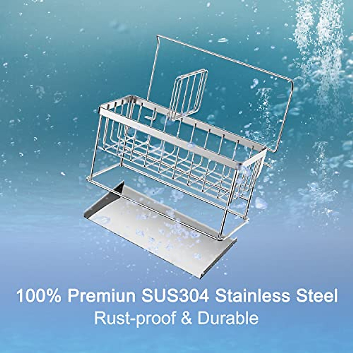 Ciyvotom Sponge Holder for Kitchen Sink, Sink Caddy Kitchen Sponge Holder for Dish Rags Brush Soap Scrubber Stainless Steel 304 Counter Organizer with Auto Drain Tray