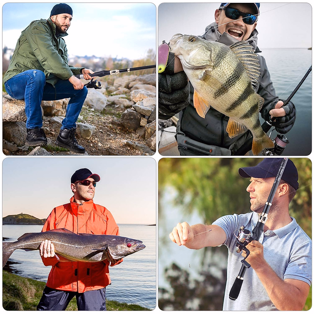 PLUSINNO Fishing Rod and Reel Combos and Fishing Tackle Backpack Storage Bag,Carbon Fiber Telescopic Fishing Rod with Reel Combo,Fishing Gear Bag,Water-Resistant Fishing Backpack with Rod Holder