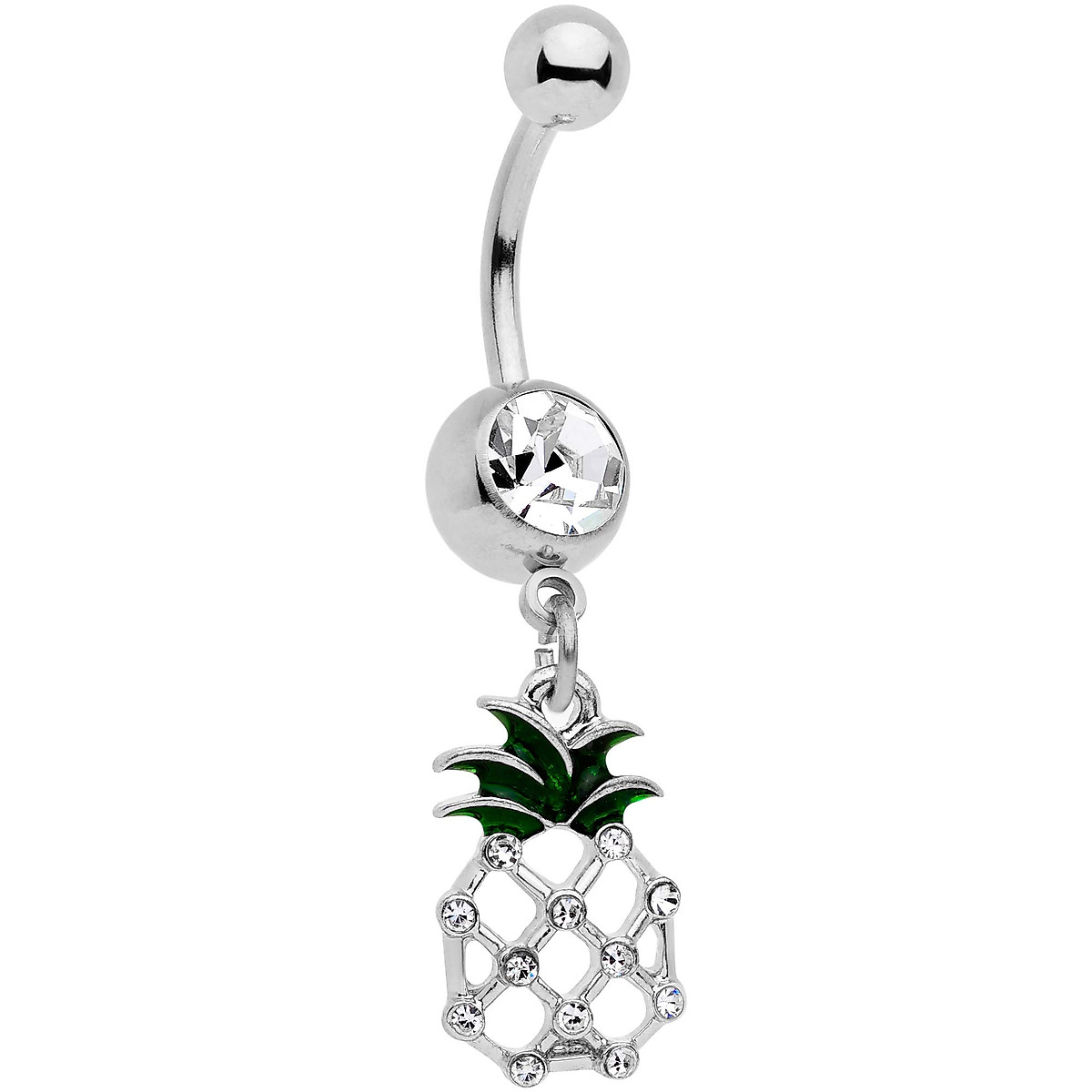 Body Candy 14G 316L Stainless Steel Navel Ring Piercing Clear Accent Pineapple Belly Button Ring 7/16”