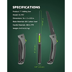 STAYGROW 7-Inch Folding Hand Pruning Saw, Heavy Duty Foldable Garden Saws with 7” Hardened SK5 High Carbon Steel Blade for Tree Trimming, Live/Dry Wood Cutting, Camping, and Hiking