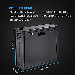 Kenuco Heavy Duty 16 Gauge Steel DVR Security Lockbox with Fan and Swing Open Top (24'' x 21'' x 8'' Black)