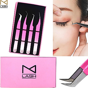M LASH - V3 Tweezer Set Diamond Grip NANO Fiber Tip - Volume & Classic Eyelash Extensions - Japanese Steel Lash Tool (PW-Ombre)