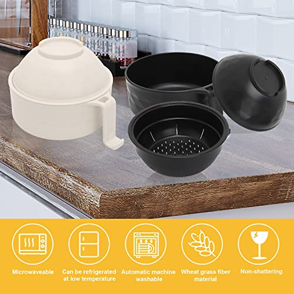 2 Sets Microwave Ramen Bowl Set with Handle Lid Ramen Cooker Ramen Noodle Bowl with Chopsticks Spoon Fork College Dorm Room Apartment Essentials, Dishwasher Safe, BPA Free