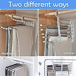JEWYOCO 2 PCS Space Saving Pants Hangers Non-Slip Clothes Organizer 5 Layered Pants Rack for Scarf Jeans Trousers White