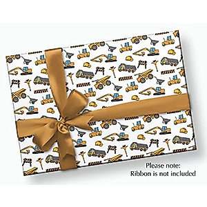 Stesha Party Construction Birthday Gift Wrapping Paper - Folded Flat 30 x 20 Inch (3 Sheets)