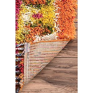 nuLOOM Shania Moroccan 2x8 Runner Shag Rug for Living Room Bedroom Dining Room Nursery Entryway Hallway, Multicolor/Ivory