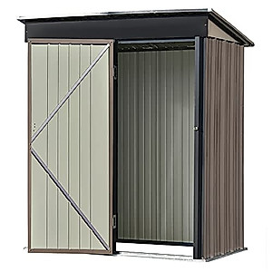5ft Wx3ft. L Garden Shed, US Stock Metal Lean-to Storage Shed with Lockable Door and Tool Cabinet for Backyard, Lawn, Garden, Brown