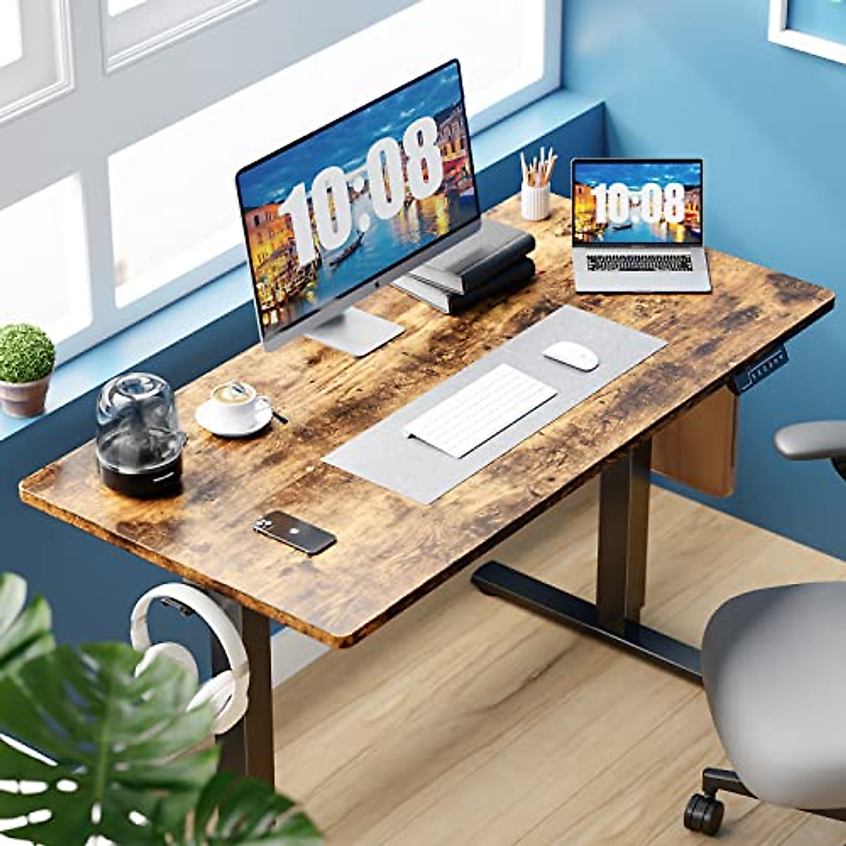Standing Desk, Electric Height Adjustable Table with Memory Preset, Ergonomic Computer Workstation with T-Shaped Bracket Suitable for Home Office, 40 x 24 Inches, Rustic Brown