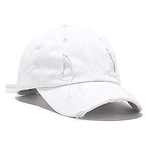 Ripped Patch Baseball Cap Vintage Distressed Low Profile Unstructured Cotton Dad Hat Adjustable for Women Men (White)