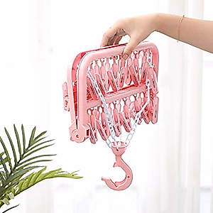 Groupcow Clip and Drip Hanger Clothes Hanger Drying Rack 32 Clips (Pink)