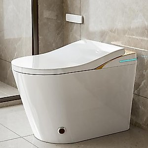 One Piece Elongated Smart Toilet Bidet with Auto Open & Close, Auto Flush, Foot Sensor Flush, LED Temperature Display, Heated Seat and Integrated Multi Function Remote Control