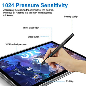 Stylus Pen for Microsoft Surface Pro 9/8/7, Compatible with Surface Pro X/9/8/7/6/5/4/3, Surface Go 3/2, Surface Laptop 5/4/3/2, Surface Book 3/2, Palm Rejection 1024 Pressure (Black)