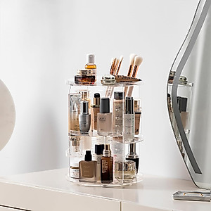 HBlife 360 Rotating Makeup Organizer Adjustable Carousel Large Capacity Revolving Perfume Organizer Skincare Organizers Cosmetic Storage Spinning Holder for Vanity, Clear