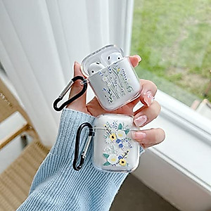 HJWKJUS Compatible with AirPods 1&2 Case for Women Girls,Elegance Lovely Floral Flower Blooms Soft Clear TPU Case with Keychain Anti-dust Shockproof Protective Cover for AirPods 1&2-P