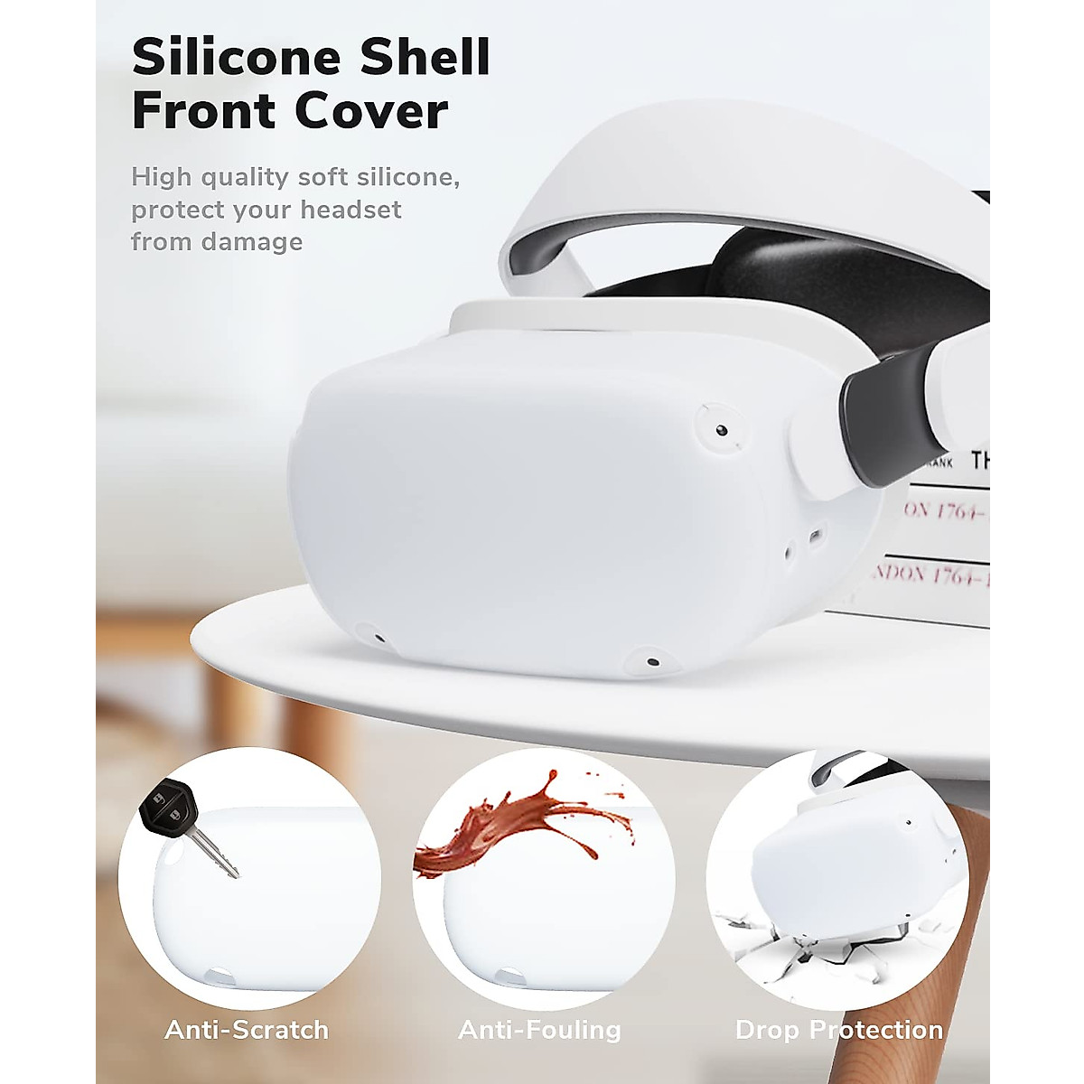 LUMYSPACE VR Accessory Set Compatible with Quest 2 Accessories Protective Cover, Adjustable Head Strap, Controller Grip Cover, Silicone Face Cover, VR Shell Cover(White)