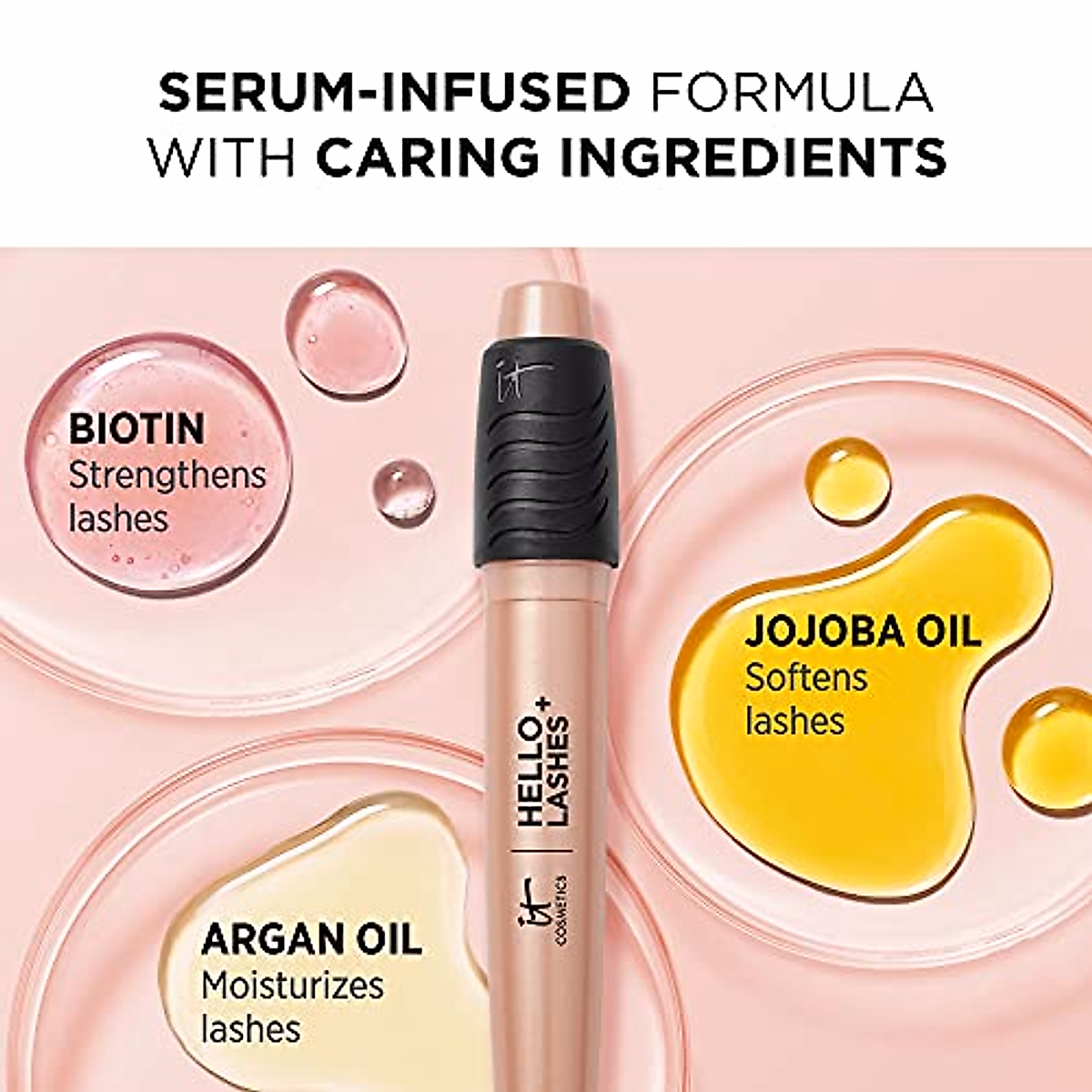 IT Cosmetics Hello Lashes+ Volumizing Mascara & Lash Serum - Easy-to-Remove Formula - With Biotin, Argan Oil & Jojoba Oil - 0.27 fl oz