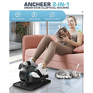 ANCHEER Under Desk Elliptical Machine, Resistance/Speed Dual Mode Ellipse Leg Exerciser While Sitting for Seniors Exercise Bike Pedal Exerciser While Sitting with Massage Pedal/Remote Control