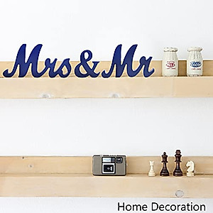 YEHLIABO Wooden Mr and Mrs Letter, Classical Mr. & Mrs Wedding Sign for Wedding Table, Large Wooden Letters for Sweetheart Table, Photo Props Wedding Decorations for Anniversary (Dark Blue, Large)