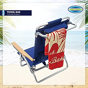 Tommy Bahama 5-Position Classic Lay Flat Folding Backpack Beach Chair, Polyester, Navy