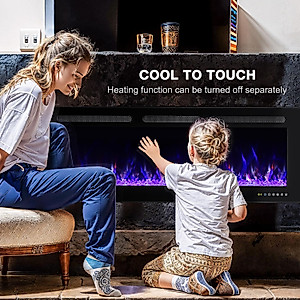 Manastin 50" Electric Fireplace Insert Ultra-Thin Recessed Wall Mounted Fireplace Insert 750/1500W Adjustable Flame Linear Fireplace Heater with 12h Timer/Remote Control/Touch Screen/Crystal Stone