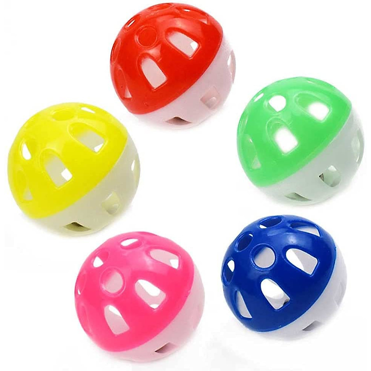10 PCS 1.6" Cat Balls with Bell Big Lattice Wiggly Jingle Rattle Plastic Toy Assorted Color
