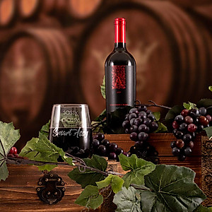 Funny Stemless Wine Glass 17oz with Funny Saying for Women. For the Sassy Classy and Smart Assy woman and best friend. Includes a Complimentary Food Vino Pairing Card