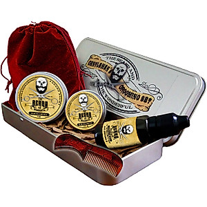 Beard Grooming Kit in Metal Tin - The Beard & The Wonderful 5 Piece Beard Grooming Kit for Men Includes Moustache Wax, Beard Oil, Beard Balm, Pocket-Sized Beard Comb & Beard Scissors | Original Scent