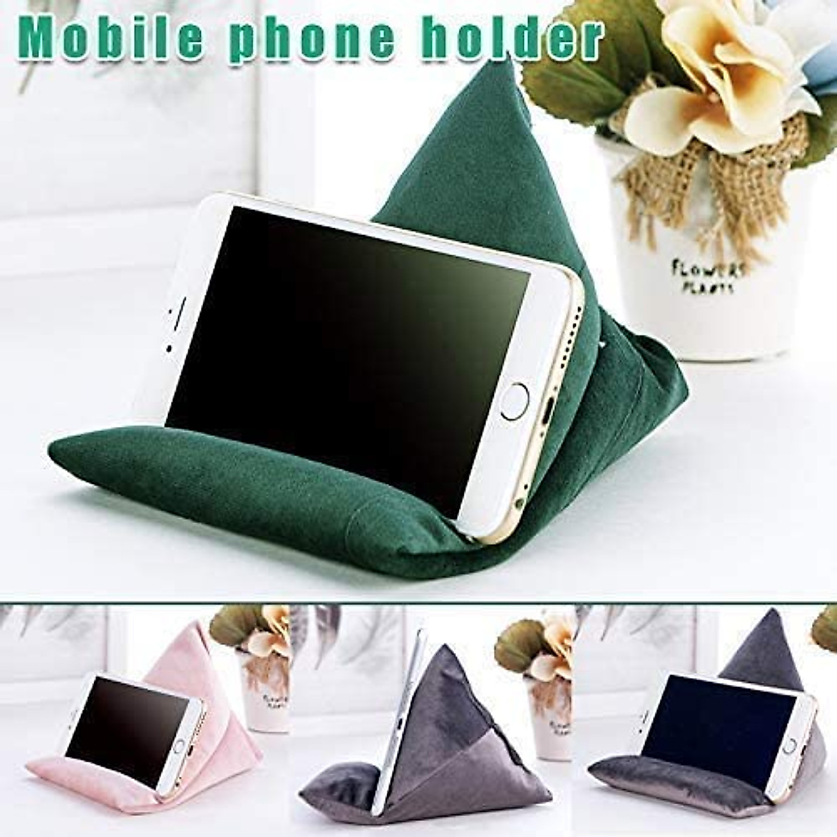 Mobile Phone Pillow Stand, Fabric Phone Stands Soft Cushion Holder Phone Sofa Pillow Cushion (Green)