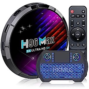 Android TV Box, H96MAX Android 11.0 TV Box Amlogic S905X4 4GB RAM 32GB ROM Android Box, 1000M LAN 2.4G/5G WiFi with 8K/6K/3D/USB 3.0/BT 4.2 TV Box with Wireless Backlit Keyboard