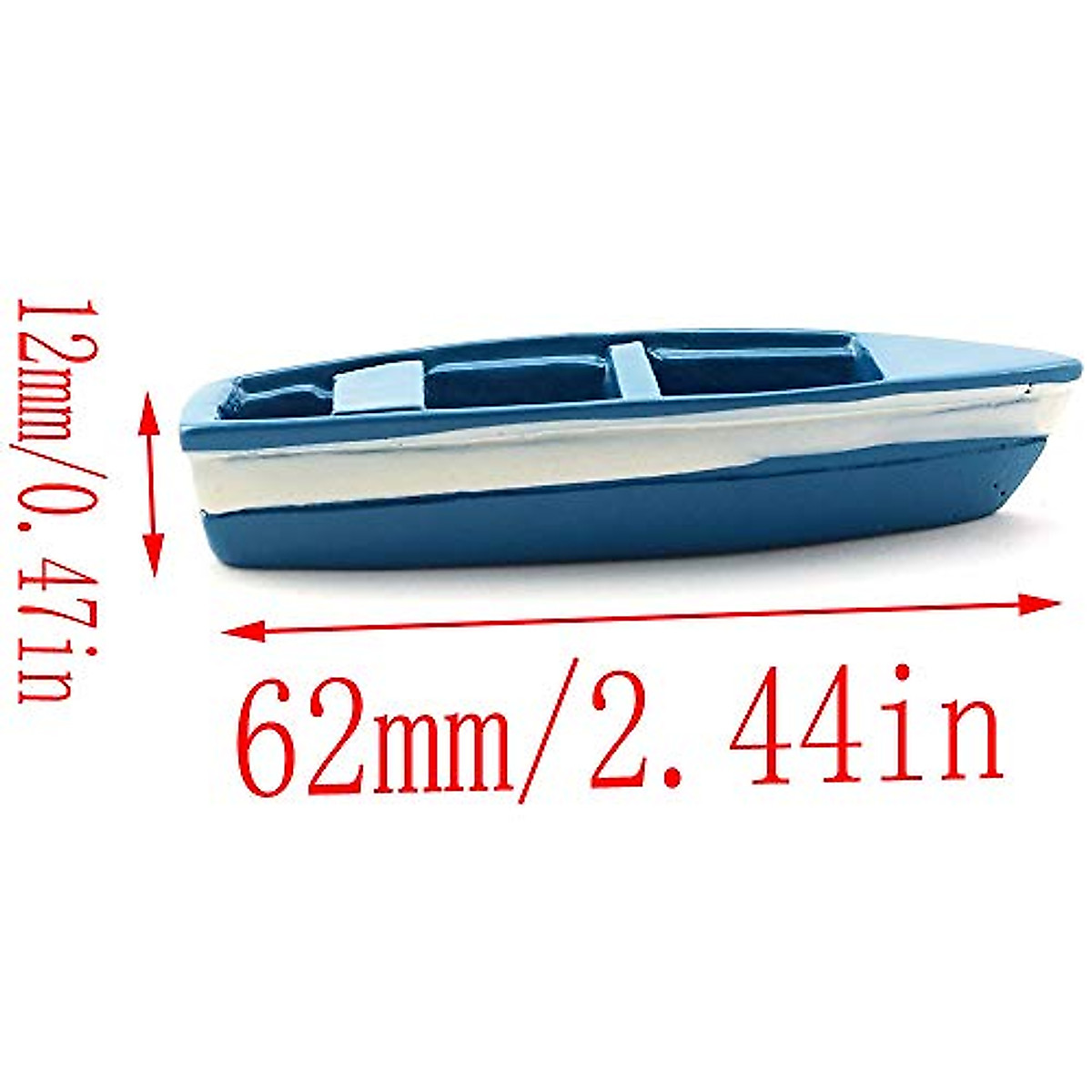 LQ Industrial Lovely Miniature Blue Rowboat Little Plastic Boat Canoe Model with Oars for Miniature Gardens Doll House Cake Topper Decoration