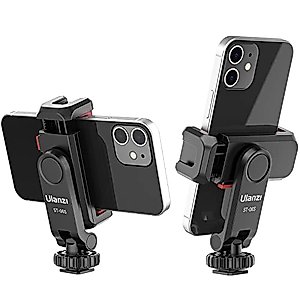ULANZI Phone Tripod Mount ST-06S, Universal Smartphone Mount Adapter with 2 Cold Shoe, 360° Rotates and Adjustable Cell Phone Clip Clamp Holder, Compatible with iPhone, Samsung Galaxy and All Phones