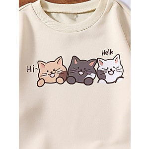 SOLY HUX Girl's Cute Graphic Crew Neck Sweatshirt Long Sleeve Pullover Tops T Shirt Apricot Cat 11-12Y
