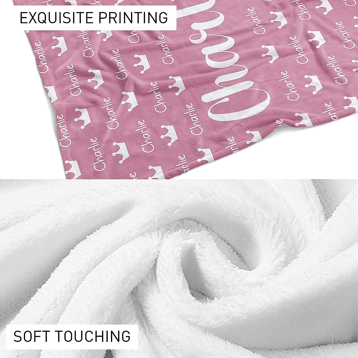 Personalized Baby Blankets with Name Custom Blankets for Girls Boys Soft Throw Name Blanket for Kids Newborn Toddler Personalized Unique Flannel Blanket Gifts, Crown, Pink, 32x48inch