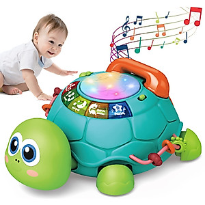 Growinlove Baby Musical Crawling Turtle Toy, Multifunction Early Educational Music Toys, Baby Light Up Crawling Toys, Great Gifts for Baby Infants Toddlers Boys Girls