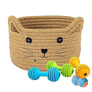 Baby Easter Basket, Cat Ear Cotton Woven Desktop Storage Basket, Cotton Rope Basket, Egg Hunt Bunny Baskets for Kids with Cute Rabbit Ears, Decorative Pet Cotton Rope Storage Basket