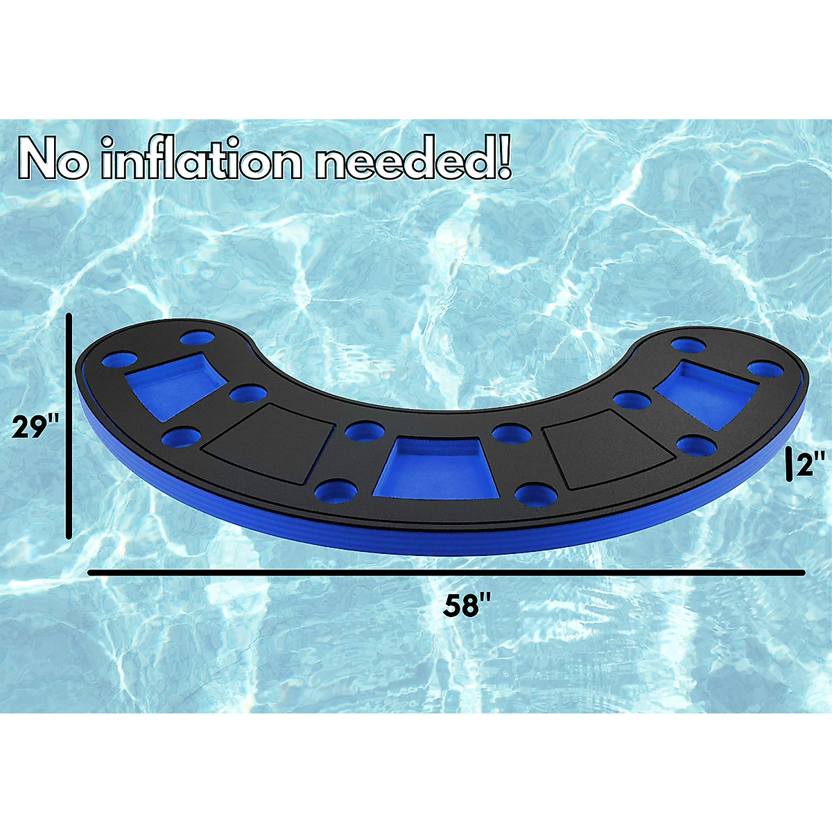 Polar Whale Giant Blue and Black Floating Bar Table Tray Bartender Drink Holder for Pool or Beach Party Float Lounge Refreshment Durable UV Resistant Foam 15 Compartment with Cup Holders 5 Feet Long