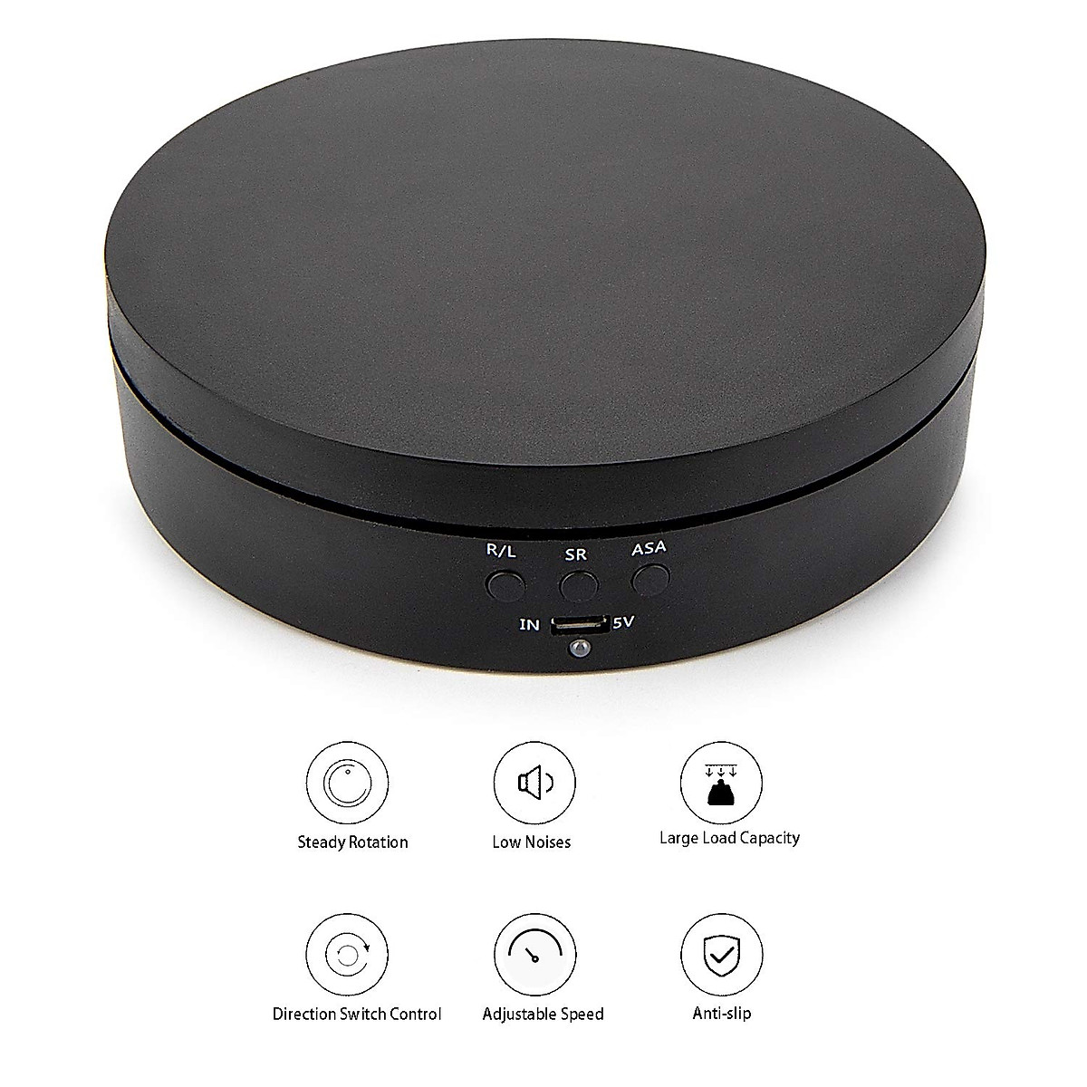 Leadleds 360 Degree Turntable Display Stand, 3 Speeds Electric Rotating Display Stand for Photography Video Shooting Props Jewelry (Black)