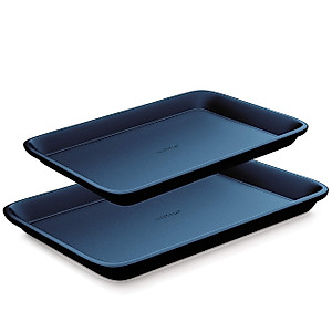 Non-Stick Kitchen Oven Baking Pans - Carbon Steel with Blue Diamond Coating Inside & Outside - NutriChef NCBK6TRB & Cookie Sheet Baking Pans, Blue Diamond, One size (NC2TRBU.5)