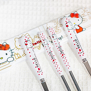 oneZHI Cartoon Kitty Utensils Set Includes Reusable Stainless Steel Fork Spoon Chopsticks And Cute Cat Carrying Case Durable