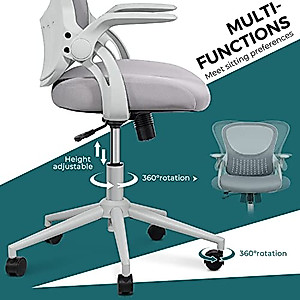 SMUG Home Office Ergonomic Desk Mesh Computer Modern Height Adjustable Swivel Chair with Lumbar Support/Flip-up Arms, Grey, 23.8D x 23.2W x 39.8H