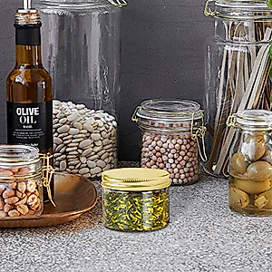 Plastic Jars with Lids,12 Pack Refillable Plastic Slime Storage Containers Clear Plastic Food Storage Jars,Plastic containers with Gold lids for Beauty Products,Kitchen & Storage - BPA Free (4 Ounce)