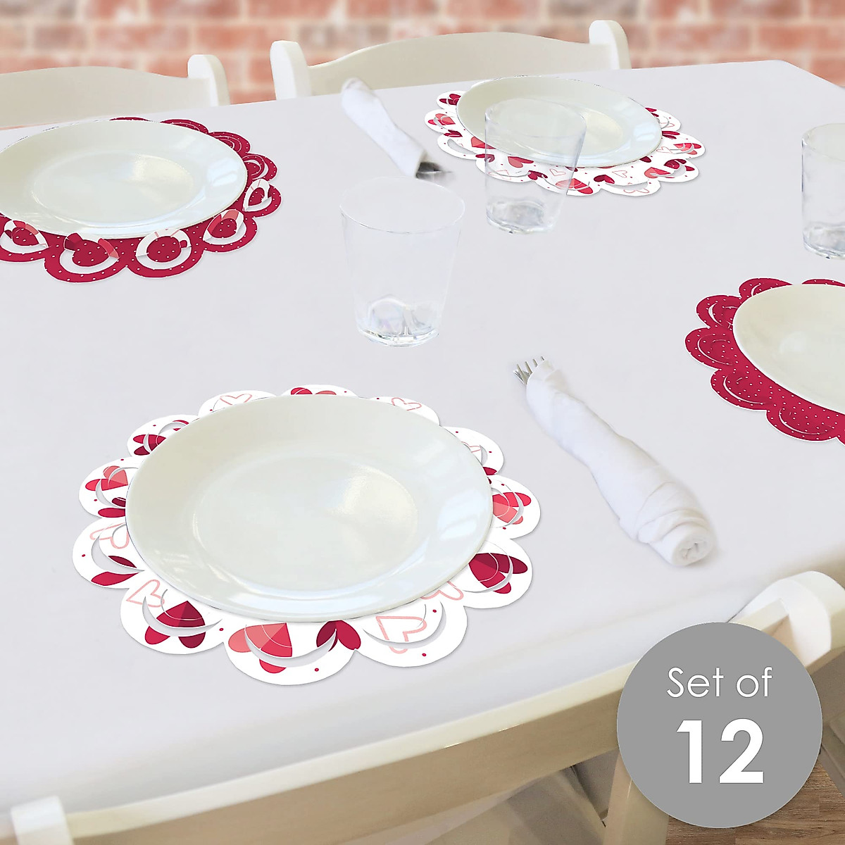 Big Dot of Happiness Happy Galentine’s Day - Valentine’s Day Party Round Table Decorations - Paper Chargers - Place Setting for 12