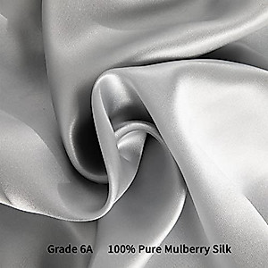 AsoHomx Silk Pillowcase for Hair and Skin,Both Sides 22MM 100% Mulberry Silk Bed Pillow Case with Hidden Zipper,Soft Smooth & Cooling Silk Pillow Cover,1pc(Queen20''x30'', Silver Grey)